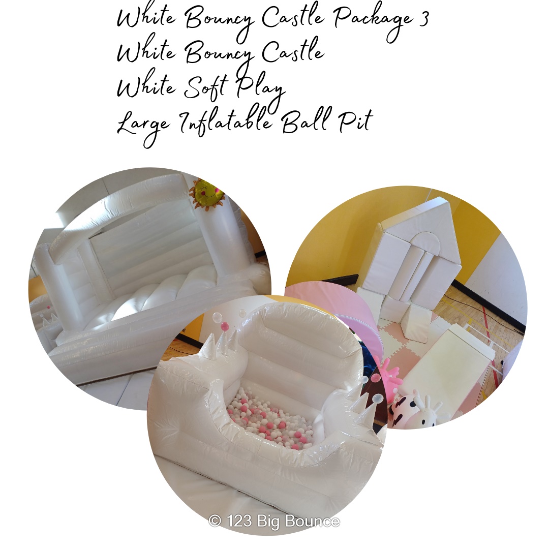 White Bouncy Castle Package 3 - Bouncy Castle, Soft Play and Large ...